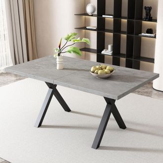 Liberte Table &agrave; manger 140x80 cm effet b&eacute;ton, pieds crois&eacute;s m&eacute;tal noir, style industriel
