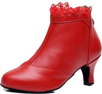 MGM-Joymod Chaussures de danse latine modernes pour femme - Avec fermeture éclair - En maille florale - Pour soirée, mariage, Yw0196 Rouge B 6 cm, 39.5 EU