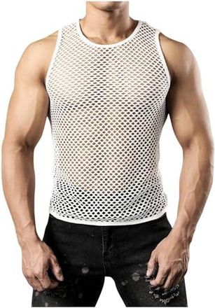 Generic Maille Homme Transparent Filet D&eacute;bardeur sans Manches R&eacute;sille Sexy Fishnet Gilet Maillot de Corps R&eacute;sille Hommes Haut Respirante sans Manches,Homme To