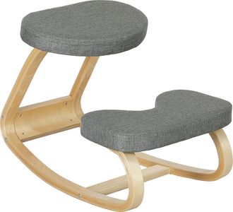 HOMCOM Kniesitz, ergonomischer Schaukelstuhl aus Holz, Kniestuhl für das Heimbüro, Verbesserung der Körperhaltung, Rückenschmerzen, grau