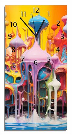 Wallario Design-Wanduhr, Acrylglasuhr Größe 30 x 60 cm, Schwarze Zeiger, Motiv Farbenfroher Palast