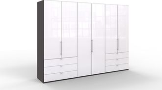 Wiemann Loft Kleiderschrank, Schlafzimmerschrank, Gleitt&uuml;renschrank, Dreht&uuml;renschrank, mit Schubladen, Glas wei&szlig;, Havanna, B/H/T 300 x 216 x 58 cm