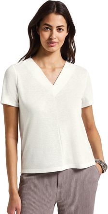 Street One Damen A323335 V-Neck Shirt in Leinen-Optik, Off White, 46
