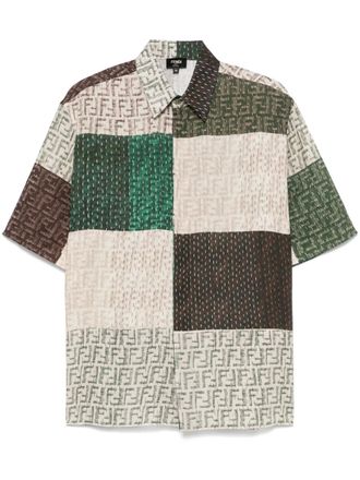 Fendi chemise en lin à motif FF - Vert