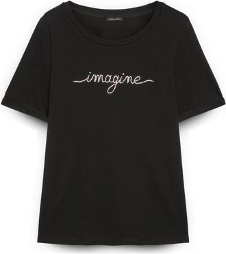 Fiorella Rubino Femme, Tops, Noir, Taille: 38 FR T-shirt en coton avec lettres en cristal