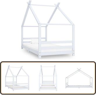 vidaXL Kinder-Bettgestell Weiß Massivholz Kiefer 90x200 cm - Holzbett - Kinderbett - Jugendbett - Baumhausbett - Betten Für Kinder