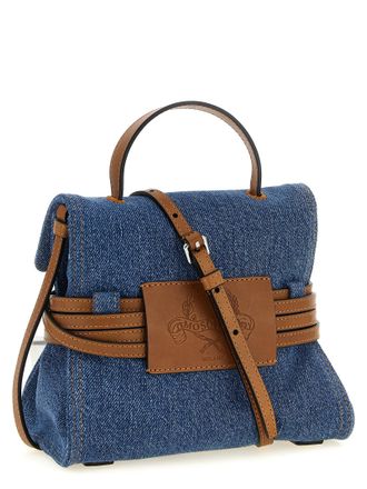 Moschino Womens Tie Me Top Handle Bag Blue Cotton Calf Leather
