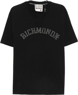John Richmond Homme, Tops, Noir, Taille: XL T-shirt col rond avec &eacute;cusson logo