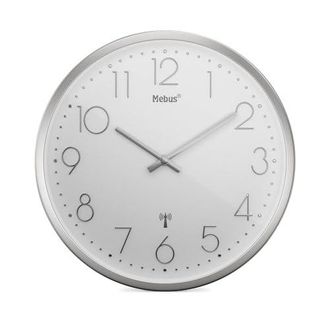 Mebus TinyTime Horloge Murale Radio-pilot&eacute;e sans Bruit de tic-tac - Diam&egrave;tre : 25 cm - Cadran Moderne en Blanc - Bo&icirc;tier argent&eacute;