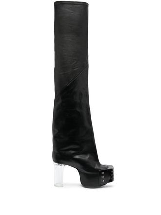 Rick Owens cuissardes en cuir &agrave; plateforme - Noir