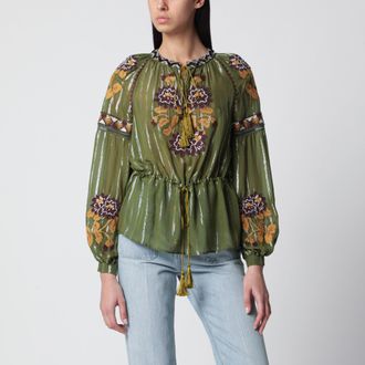 Valentino Besticktes Lurex-Seidenhemd gr&uuml;n camou