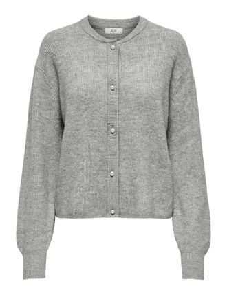 Jacqueline de Yong JdY Damen Strickjacke Rundhals Knopfleiste Perlen-Verzierung Knit Fit, Farben:Grau-3, Größe:XS