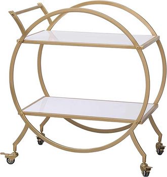 Generic K&uuml;chenwagen, moderner Goldener Rotunda-Barwagen, Mobile Minibar aus Metall mit Zwei Ebenen, Servierwagen und Kaffeestation f&uuml;r die K&uuml;che mit R&auml;dern, 7