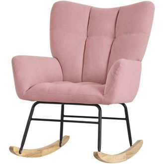ML Design Ml-design - Schaukelsessel Rosa, Schaukelstuhl mit Bezug in Frottee-Optik, Gepolsterter Schwingsessel mit Holzkufen, Relaxsessel mit Armlehnen f&uuml;r