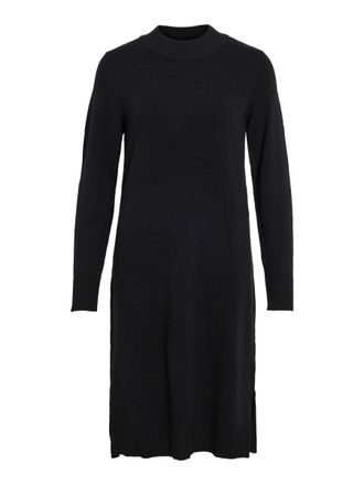Vila Damen Viril Crew Neck L/S Midi Dress - Noos Kleid, Schwarz, XXL EU