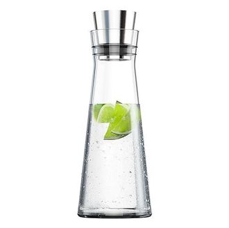 Emsa 515675 Flow Slim Glaskaraffe | 1 Liter | Automatische Verschlussklappe | Edelstahl |10.5 x 10.5 x 37.5 cm