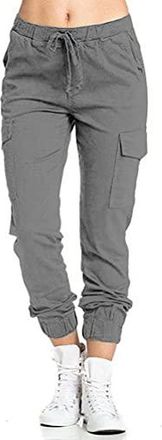 TOMWELL Pantalon Cargo Mode Femme Sportive Vintage Multi-Poches Streetwear Straight Combat Pantalon Jogging Hip Hop Pantalon de Travail Grande Taille Gris 3XL