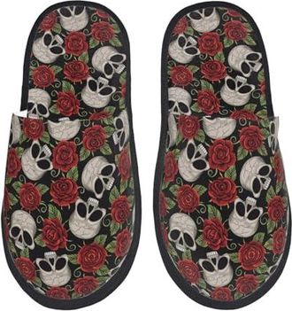 Generic Chaussons Femme Homme Crâne De Fleur Rouge House Chaussures Adultes Antidérapantes Pantoufle Homme, Pour Intérieur Extérieur, Fête, Femmes, L