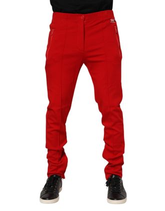 Dolce & Gabbana Red Viscose Logo Jogger Men Sweatpants Pants Nylon Elastane