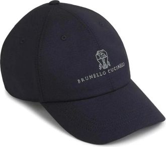 Brunello Cucinelli Homme, Accessoires, Bleu, Taille: M Casquette de baseball en laine brod&eacute;e marine