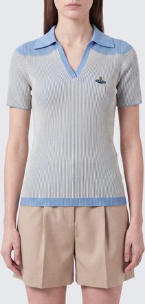 Vivienne Westwood Polo slim en maille c&ocirc;tel&eacute;e ray&eacute;e avec col en V et logo Orb