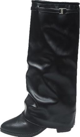 Generic Bottes Femme Genou Élégantes en Cuir - Talon Bloc & Bout Pointu Chaud - Tige Longue Enfiable - Confortables Mode Automne Hiver Extérieur - Bottes Équi