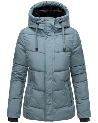 Navahoo Damen Winterjacke warme Steppjacke mit Kapuze und abnehmbaren Kunstfell-Kragen Sag ja XIV Dusty Blue Gr. XXL