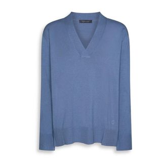 Elena Miro Viskose-Strickpullover mit V-Ausschnitt - - Knitwear - Damen - Blau - S