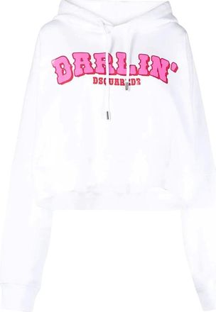 Dsquared2 Femme, Sweatshirts et sweats &agrave; capuche, Blanc, Taille: 40 FR Felpa
