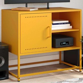 vidaXL Vidaxl - Meuble TV industriel jaune moutarde 68x39x60,5 cm - Acier robuste - Grand espace de rangement avec &eacute;tag&egrave;res ouvertes
