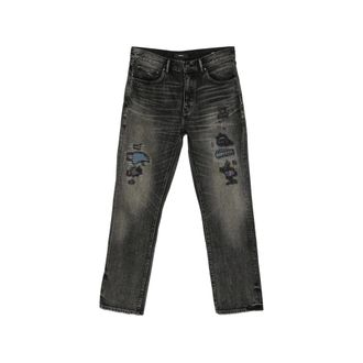 Purple Distressed Patchwork-detail Jeans