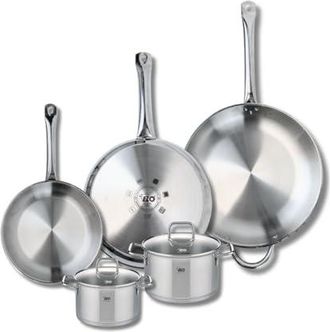 Fackelmann ELO 9511750 Kochgeschirr-Set, 5-teilig, 3-teiliges Kochgeschirr-Set 24, 28 und 32 cm und 2 Kocht&ouml;pfe 14 und 16 cm Elo Profi, Citrin, Edelstahl, Indukt