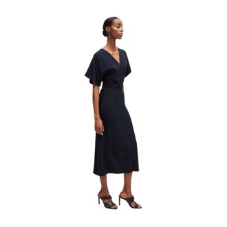 HUGO BOSS Midikleid f&uuml;r Damen, A-Linie, Anliegend, Kimono&auml;rmel (Dunkelblau)
