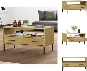vidaXL Couchtisch oslo mit Metallbeinen Braun 85x50x45 cm Massivholz - Holz Couchtisch - Massivholzk&uuml;che - Wohnzimmerstil - Sideboard - tv Stand