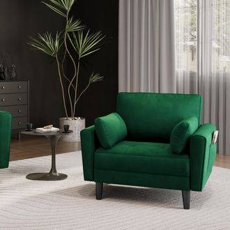 Yaheetech 1 Sitzer Sofa, Loveseat, Kleine Sofa mit 2 Kissen und Armlehnen, Moderne Leinen Couch Sofa, Couch Loungesofa Set für Wohnzimmer, Grün