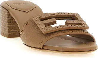 Fendi Womens Beige Calfskin Flat Sandals