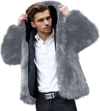 Generic Hommes thermique Faux manteau polaire Super chaud fourrure poids lourd doubl&eacute; veste d hiver avec n23