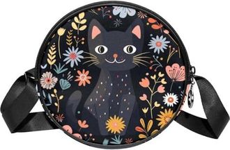 Generic Sac &agrave; bandouli&egrave;re rond pour femme, joli chat, petit sac &agrave; bandouli&egrave;re avec fermeture &eacute;clair, bretelles r&eacute;glables, sac &agrave; main rond d&eacute;contract&eacute; pour fem