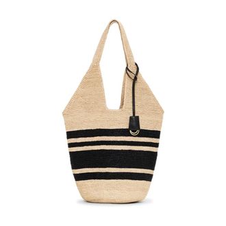 Anine Bing Femme, Sacs, Beige, Taille: ONE Size Leah Stripes Hobo Raphia