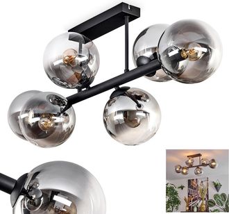 HOFSTEIN Deckenleuchte Gastor, 6-flammige Deckenlampe aus Metall/Glas in Schwarz/Rauch/Klar, Leuchte im Retro/Vintage-Design (Schirme Ø 15 cm), E14, Esszimmer,