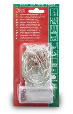 Konstsmide LED Lichterkette, mit an/aus Schalter, 6h Timer, 20 bunte Dioden, batteriebetrieben, Innen, transparentes Kabel - 1408-503