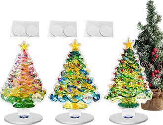 Generic Weihnachtsbaum-Set aus Acryl - 3-teilige 2D-Dekoration, moderner Weihnachtsstil, festliche Tischaufstellung, transparente Tischdekoration f&uuml;r den Schr