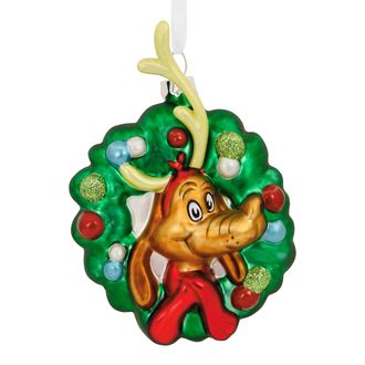 Hallmark Dr. Seuss 0003HCM1055 How The Grinch Stole Christmas! Max in Wreath, aus mundgeblasenem Glas
