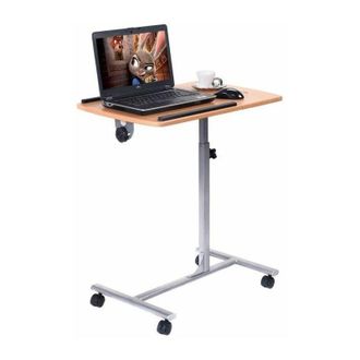 Costway Costway - Table de Lit &agrave; Roulettes Table dOrdinateur Mobile 71-93 cm Hauteur R&eacute;glable Tablette Surface pour Souris 64 x 45cm