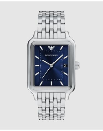 Emporio Armani Herrenuhr aus silberfarbenem Edelstahl mit drei Zeigern und Datumsanzeige, AR11754