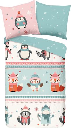 Good Morning Kinder-Wendebettwäsche Turr Flanell hellblau-rosa Größe 1x 135x200 cm + 1x 80x80 cm