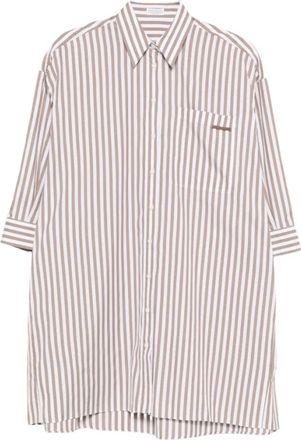 Brunello Cucinelli Femme, Blouses et Chemises, Brun, Taille: 38 FR Chemise Ray&eacute;e en Coton et Soie