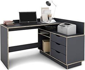Byliving Winkelschreibtisch Belfast/Rechts oder Links montierbar / 3 Schubkästen/Anthrazit- Kanten in Sonoma Eiche/Bürotisch/Eckschreibtisch/Schreibtisch/B 129