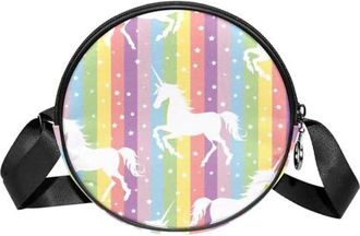Generic Petit sac &agrave; bandouli&egrave;re rond pour femme, motif licorne, arc-en-ciel, &eacute;toile avec fermeture &eacute;clair, bretelles r&eacute;glables, sac &agrave; main rond d&eacute;contract&eacute; po
