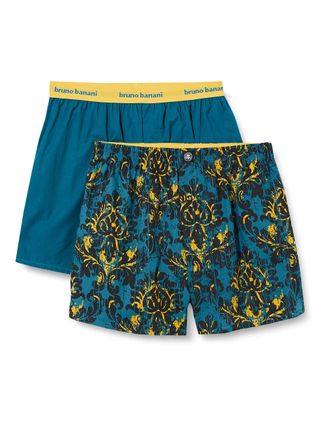 Bruno Banani Bruno Banani Boxershorts Outlook Gr. S - 2er Set Lorbeer & Gold Print - Herren Unterhose Lang - Elastischer Bund - Atmungsaktive Unterwäsche Baumwolle